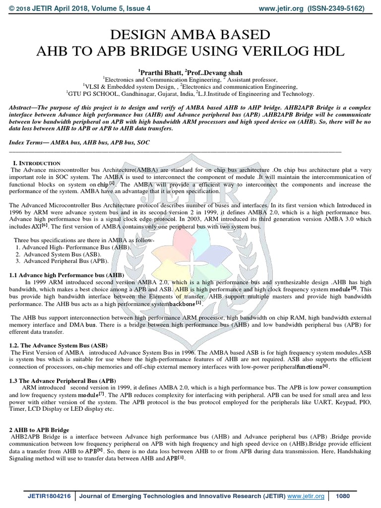 Design Amba Based Ahb To Apb Bridge Using Verilog HDL: Prarthi Bhatt, Prof..Devang Shah | PDF ...