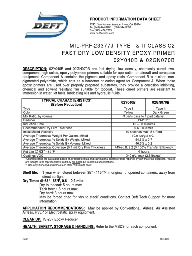 02Y040B, MIL-PRF-23377, Ty I-II, Cla C2, Fast Dry Epoxy Primer, DeFT ...