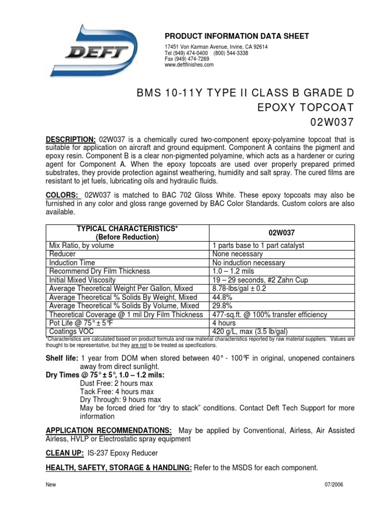 Bms 10-11Y Type Ii Class B Grade D Epoxy Topcoat 02W037: Product ...