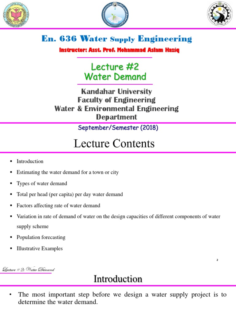 Lecture#2 (Water Demand) | PDF | Water | Water Supply