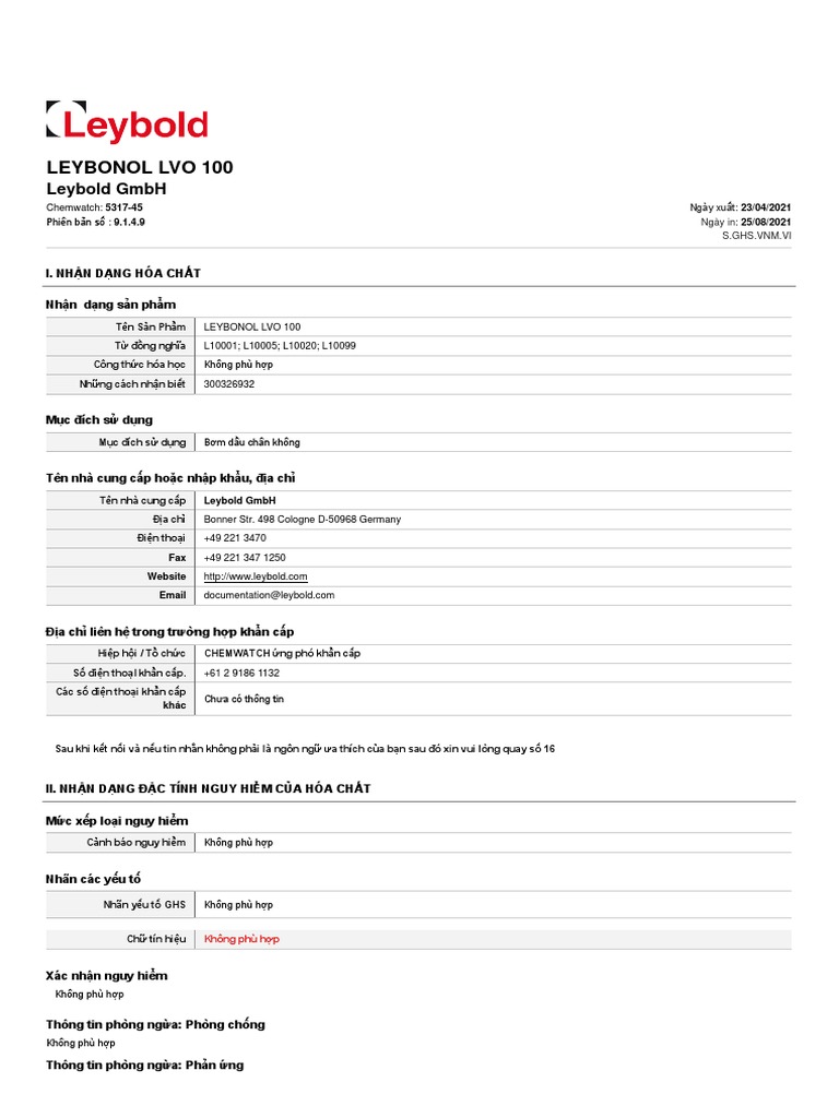 Lvo 100 - MSDS - VN | PDF