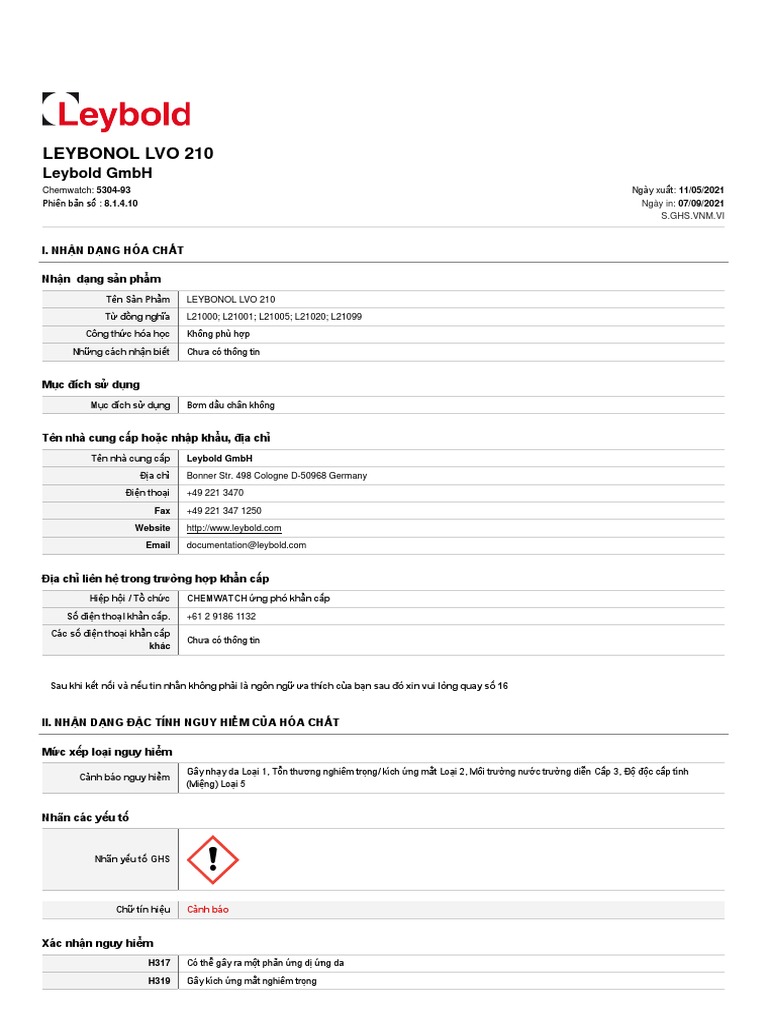 Lvo 210 - MSDS - VN | PDF