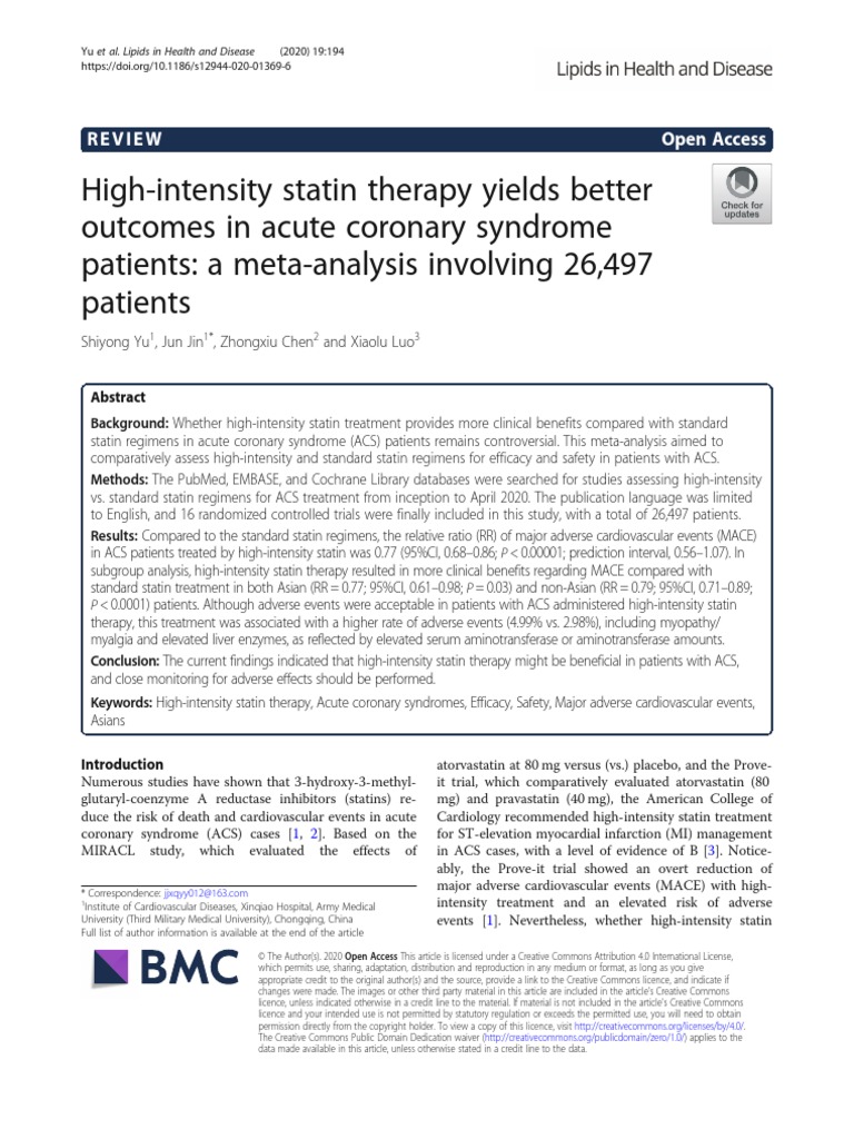 High-Intensity Statin Therapy Yields Better Outcom | PDF | Statin | Low ...