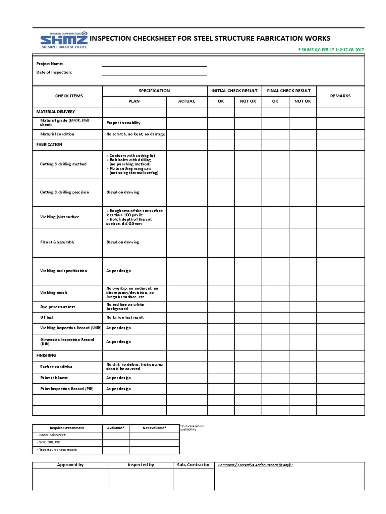 Checksheet - Steel Structure 2017 | PDF | Metal Fabrication | Screw