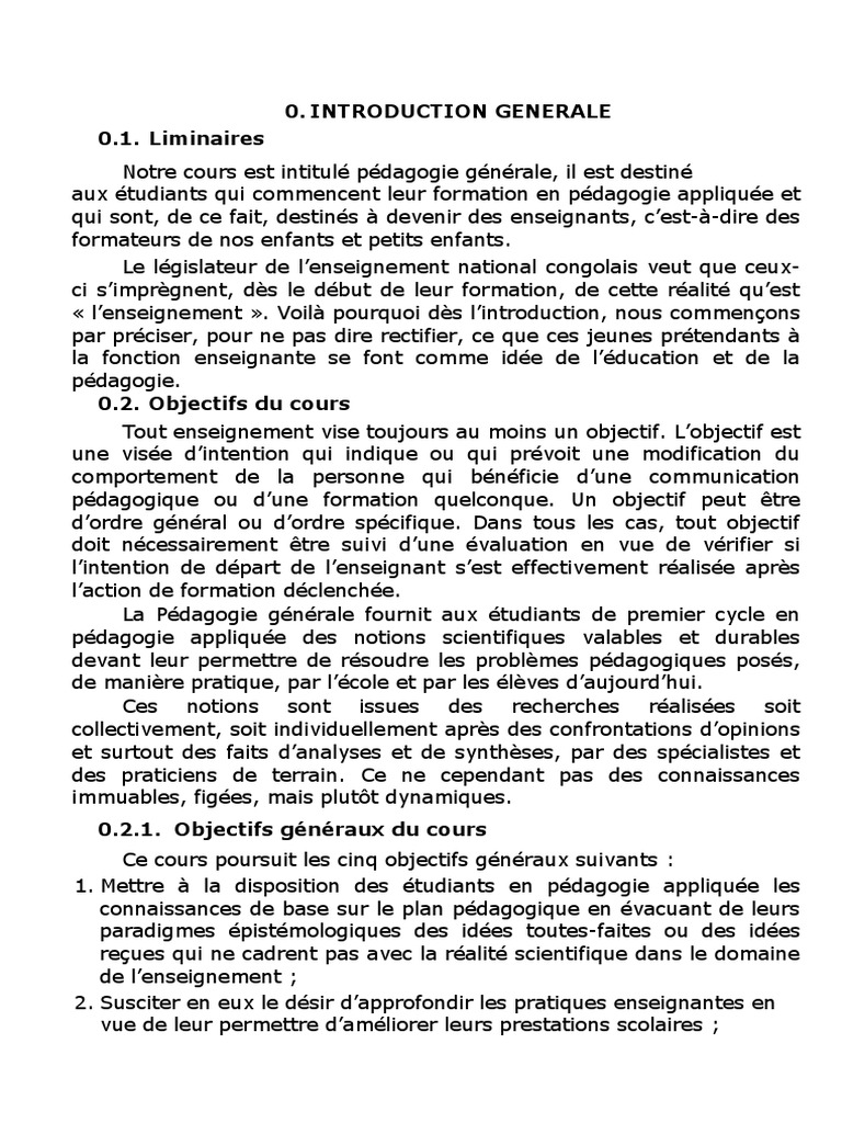 Cours De Pedagogie Generale Pdf Pédagogie Compétence Ressources
