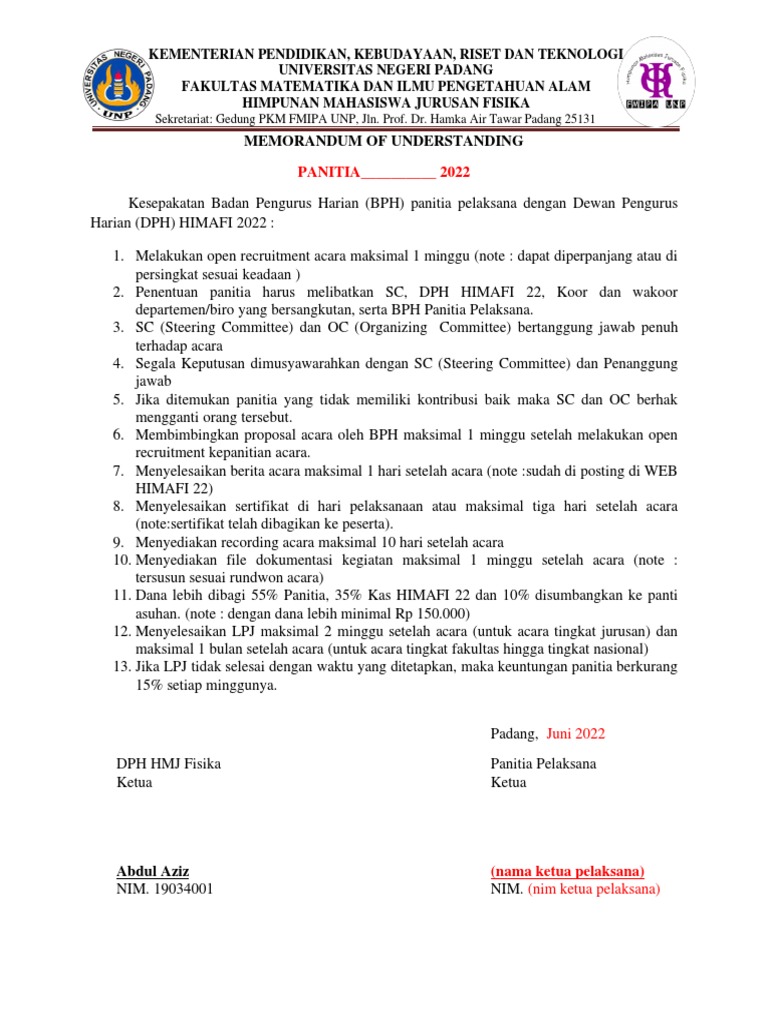 MOU Kepanitiaan | PDF