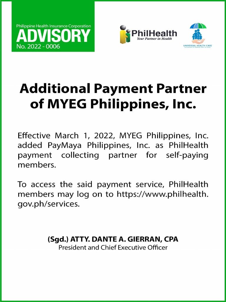Advisory: Additional Payment Partner of MYEG Philippines, Inc | PDF