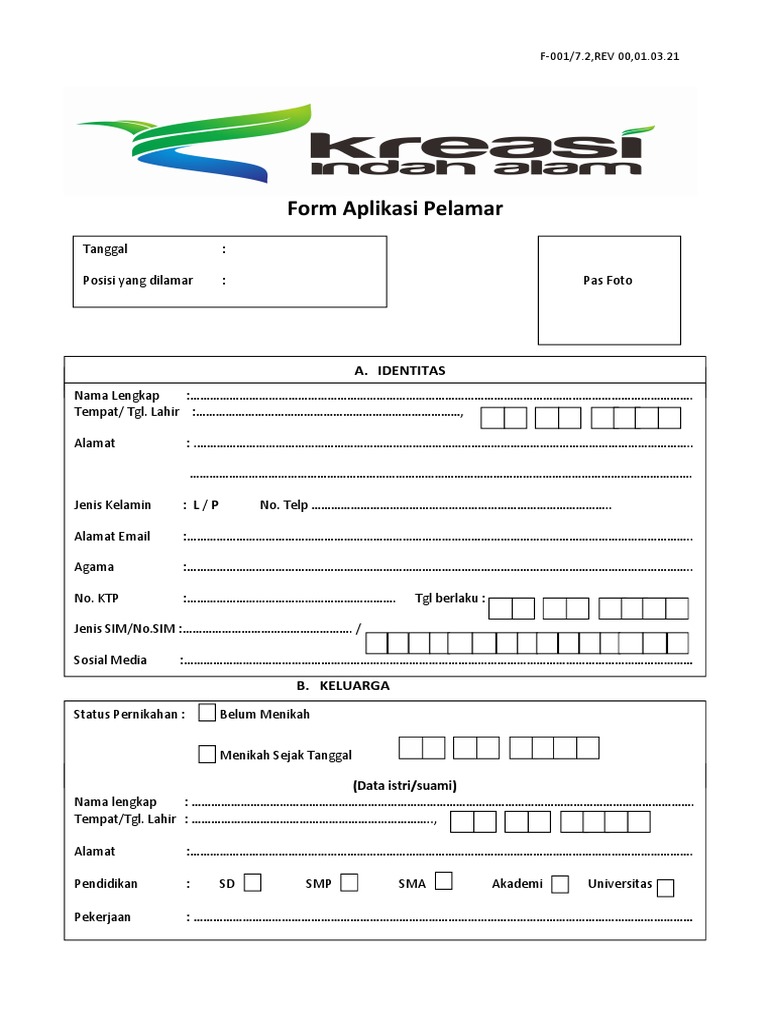 Form Aplikasi Pelamar | PDF