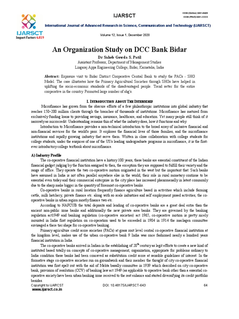 An Organization Study On DCC Bank Bidar: Ijarsct | PDF | Cooperative ...