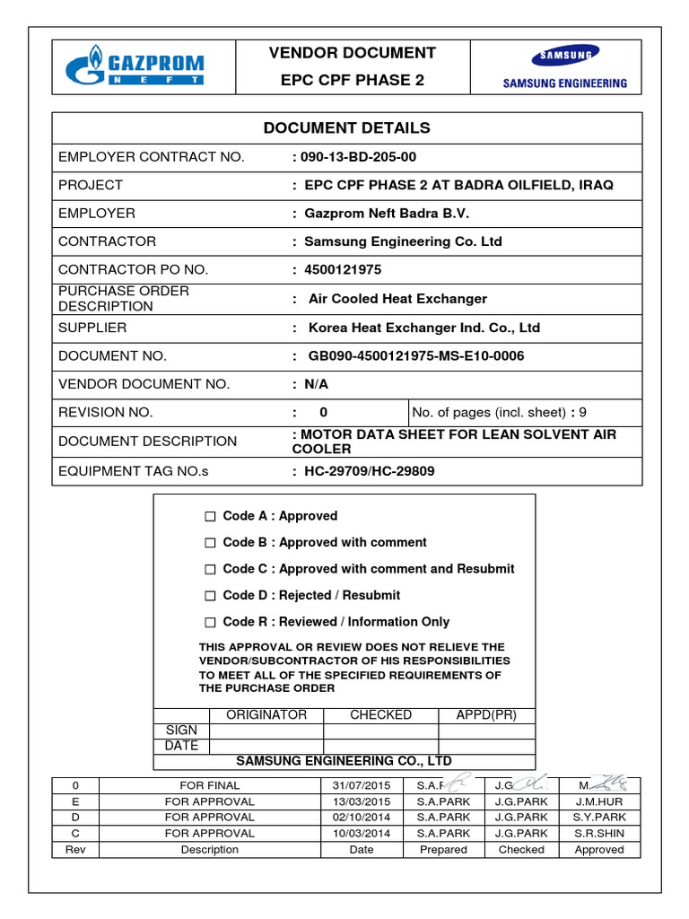 Vendor Document Epc CPF Phase 2 | PDF | Electric Motor | Electrical Engineering