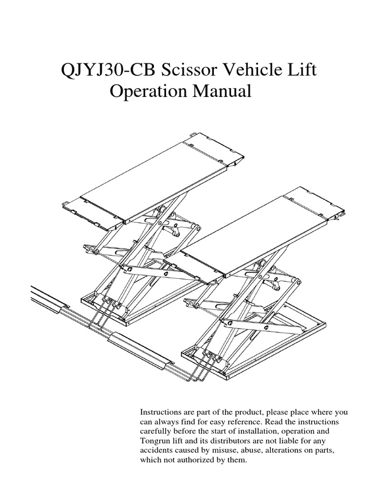 QJYJ30-CB Scissor Vehicle Lift Operation Manual | PDF | Elevator | Valve