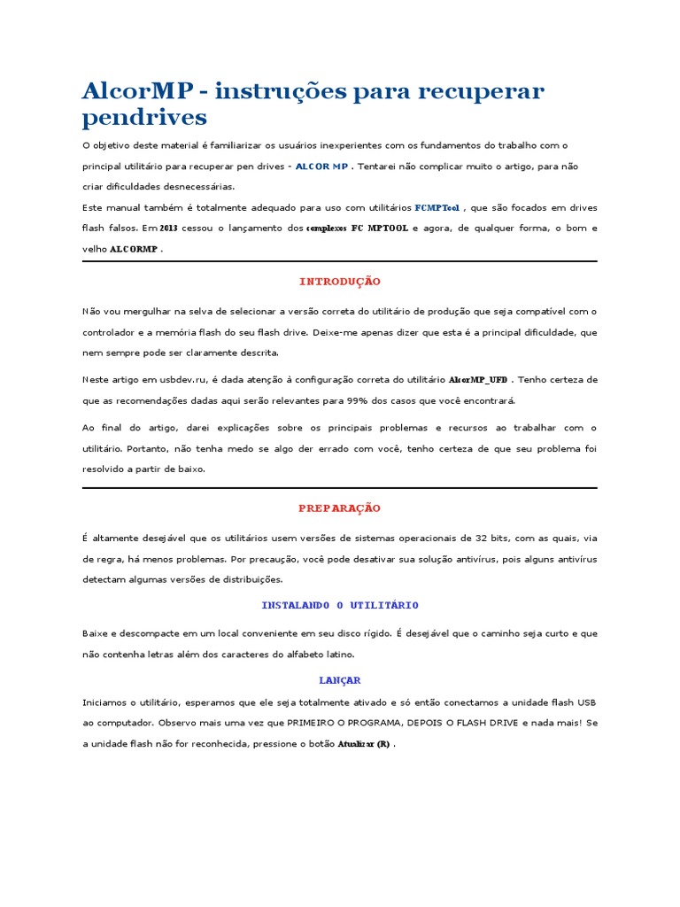 Alcor MP | PDF | Memória Flash | Pen-drive
