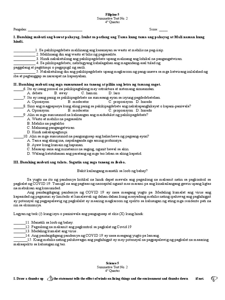 Summative Test Q4 | PDF