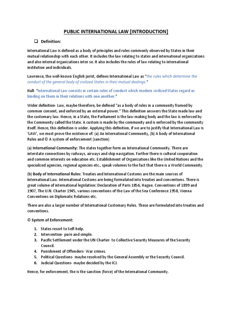 Public International Law (Part I) | PDF | International Law | Treaty