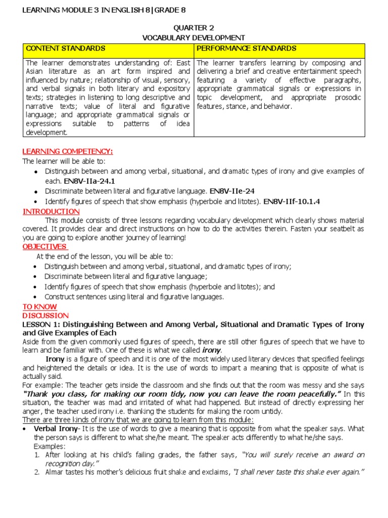Developing Vocabulary Through Distinguishing Irony, Literal and ...