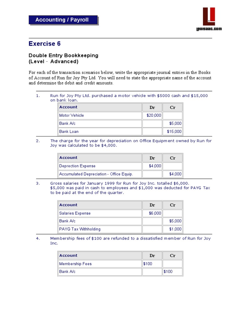 Exercise 6: Double Entry Bookkeeping (Level Advanced) | PDF ...