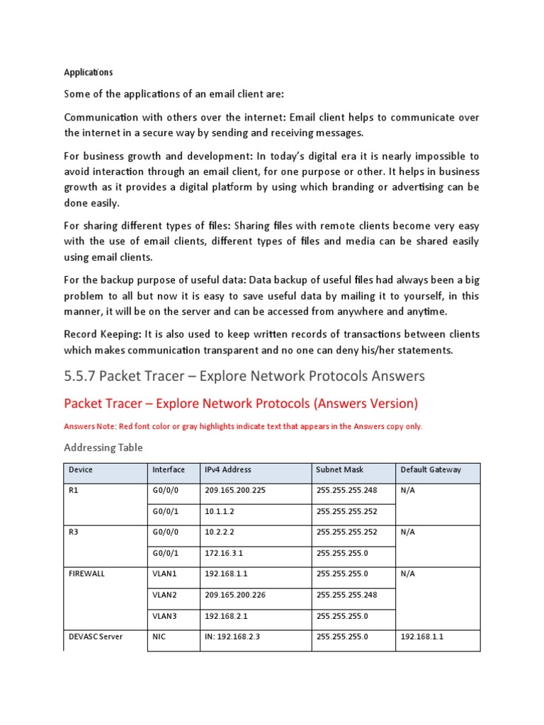 Packet Tracer - Explore Network Protocols (Answers Version) | PDF | Ip ...
