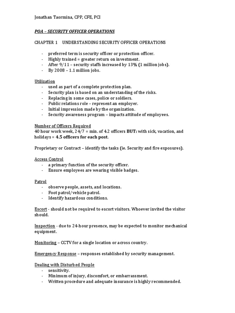 Security Officer Operations Overview | PDF | Thought | Extraversion And ...