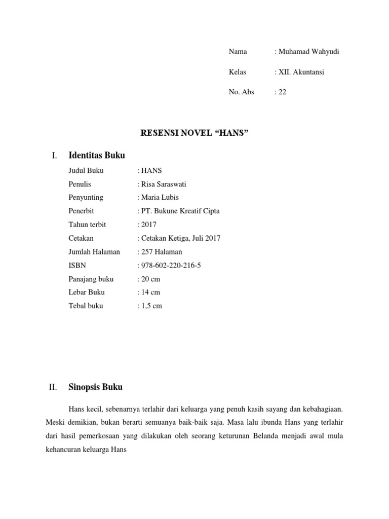 Resensi Novel "Hans" Identitas Buku | PDF | Puisi