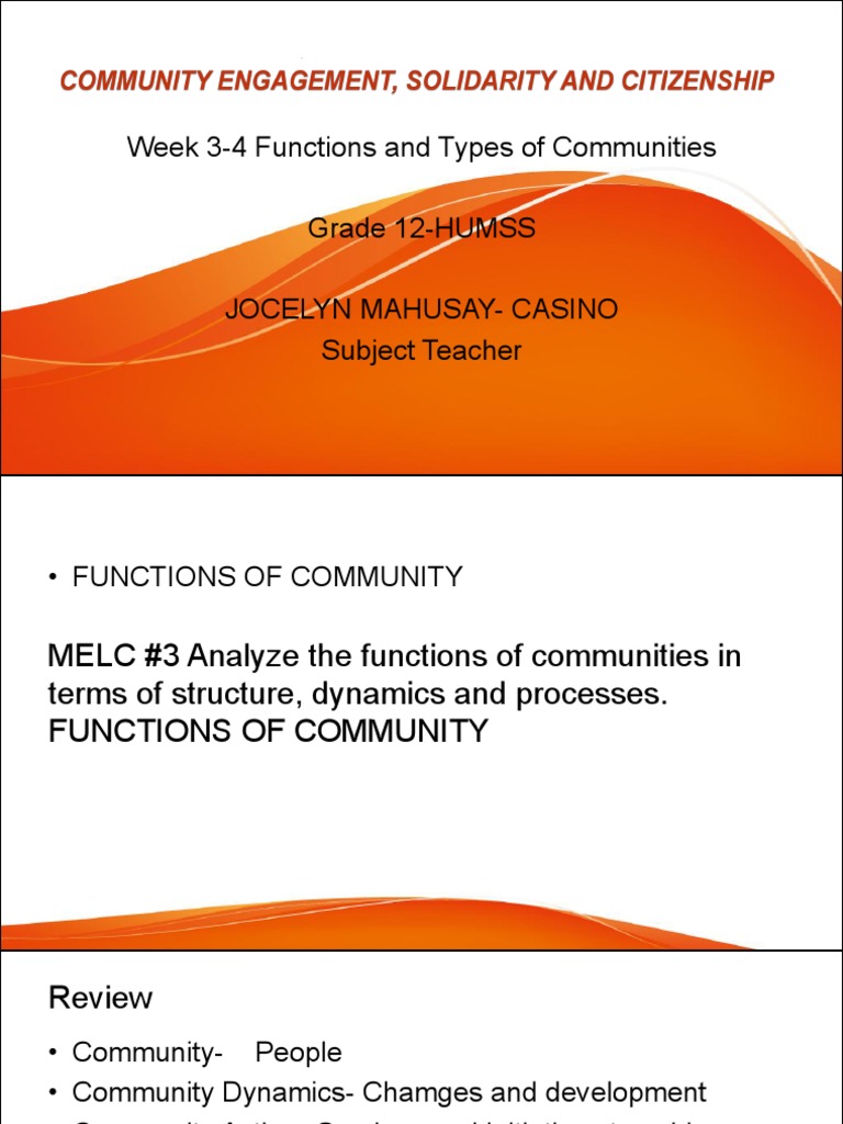 Week 3-4 Functions and Types of Communities Grade 12-HUMSS Jocelyn ...