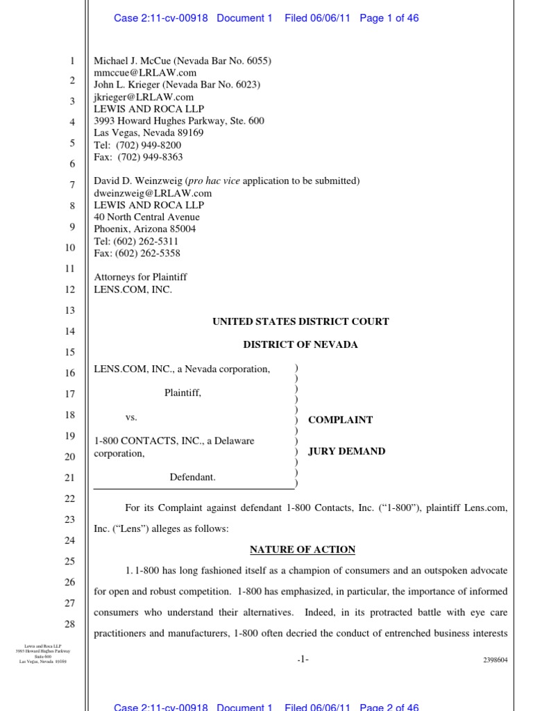 V. 1-800 Contacts Antitrust Complaint | PDF | Lawsuit | Search Engine ...