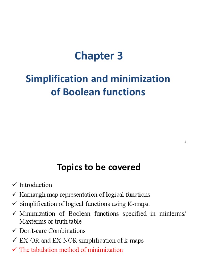 Simplification and Minimization of Boolean Functions | PDF | Mathematics | Mathematical Logic