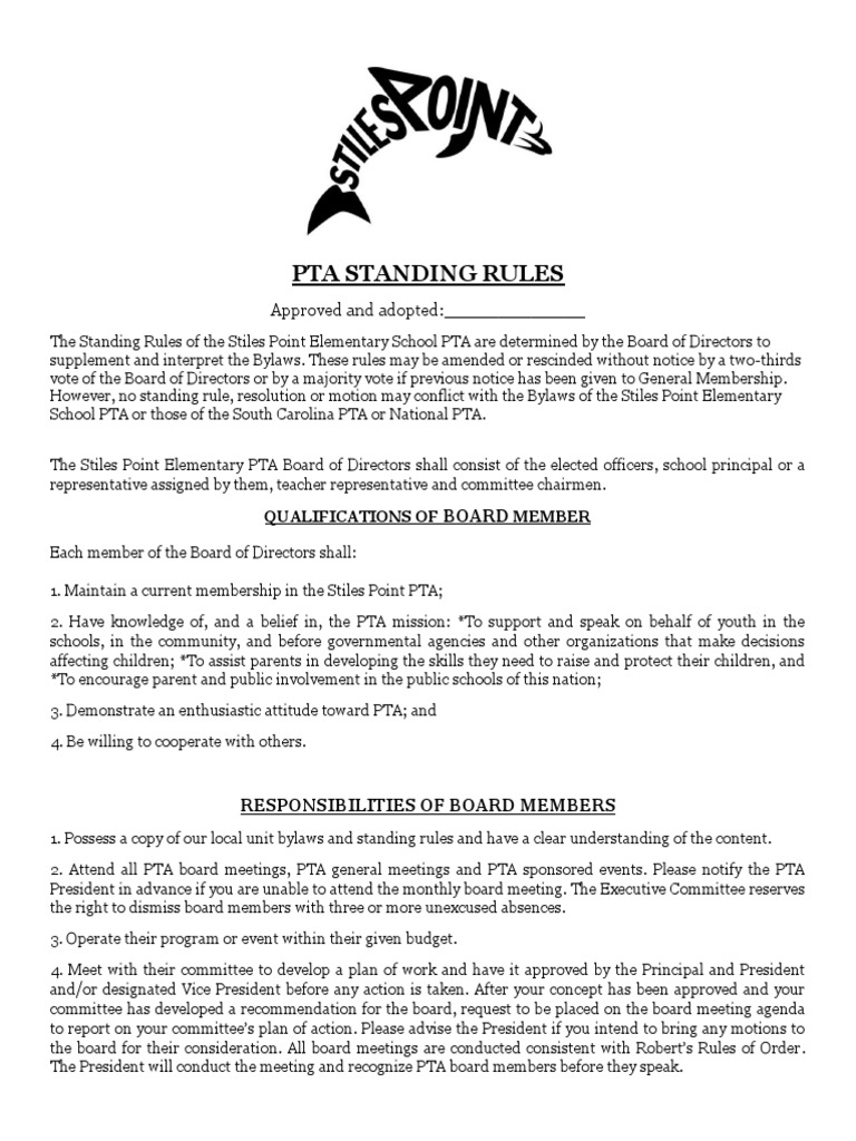 Pta Standing Rules: Approved and Adopted | PDF | Committee | Audit