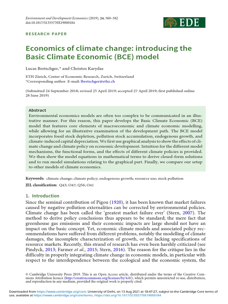 Economics of Climate Change Introducing The Basic Climate Economic Bce ...