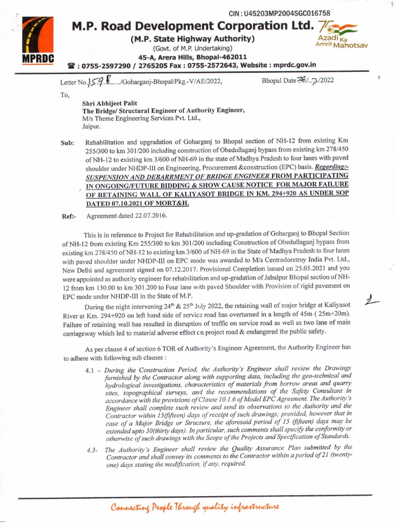 Shri Abhijit Palit Bridge Engineer Debarment Letter 26.07.2022 | PDF ...