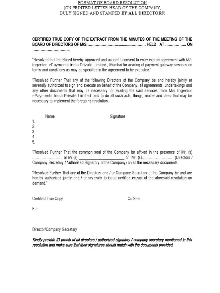 New Format of Board Resolution | PDF