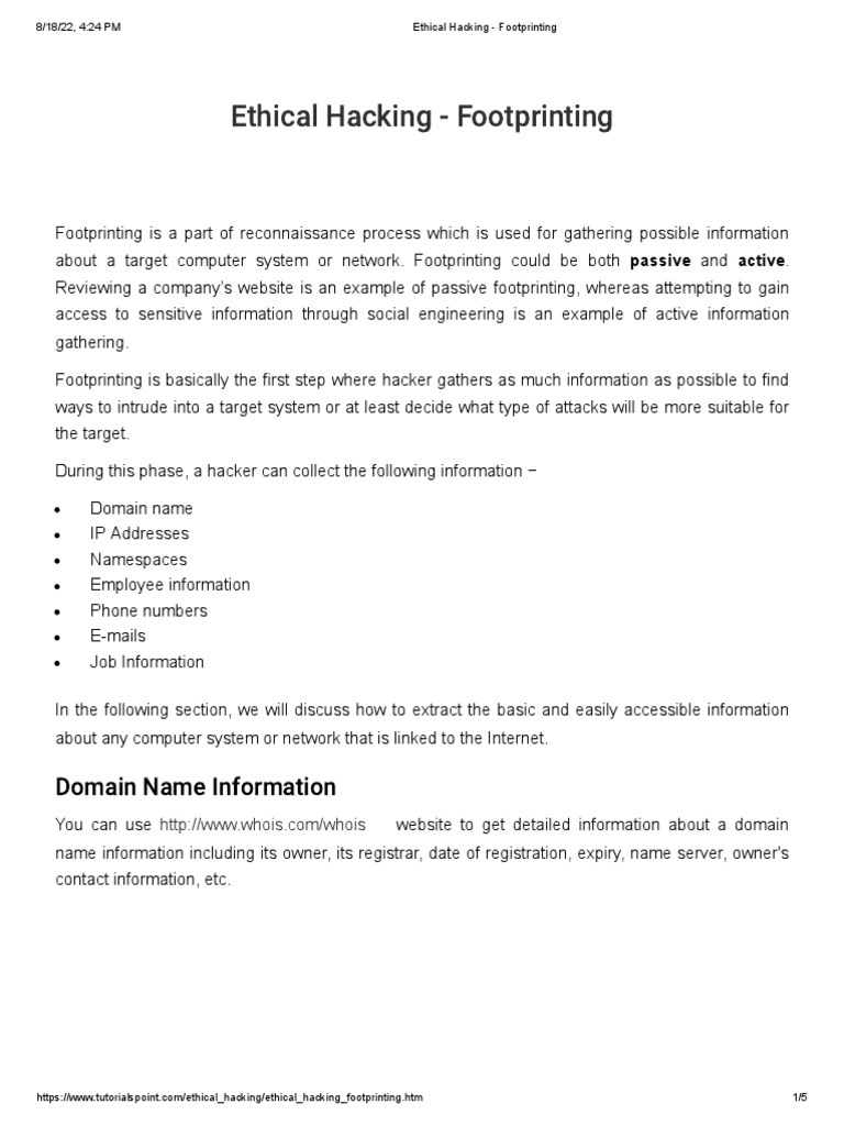 Ethical Hacking - Footprinting | PDF | Ip Address | Computer Network
