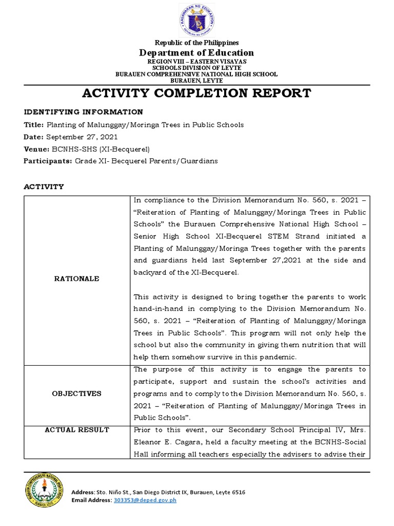 Planting of Malungay Trees Acr | PDF