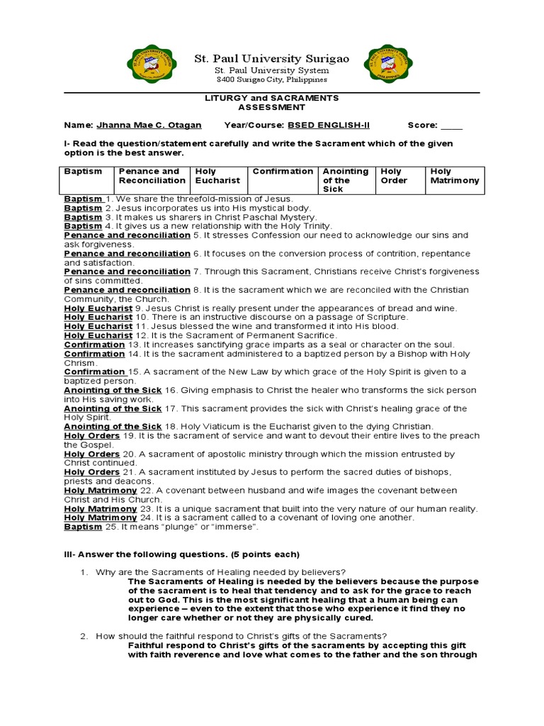 Long Quiz 1 Otagan Maam Dua | Download Free PDF | Eucharist | Baptism