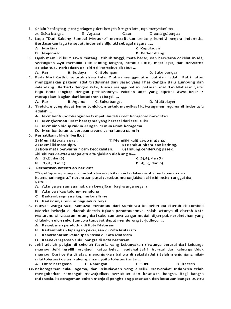 Soal Pas PPKN Kelas 7 Genap 2021-2022 Edit | PDF