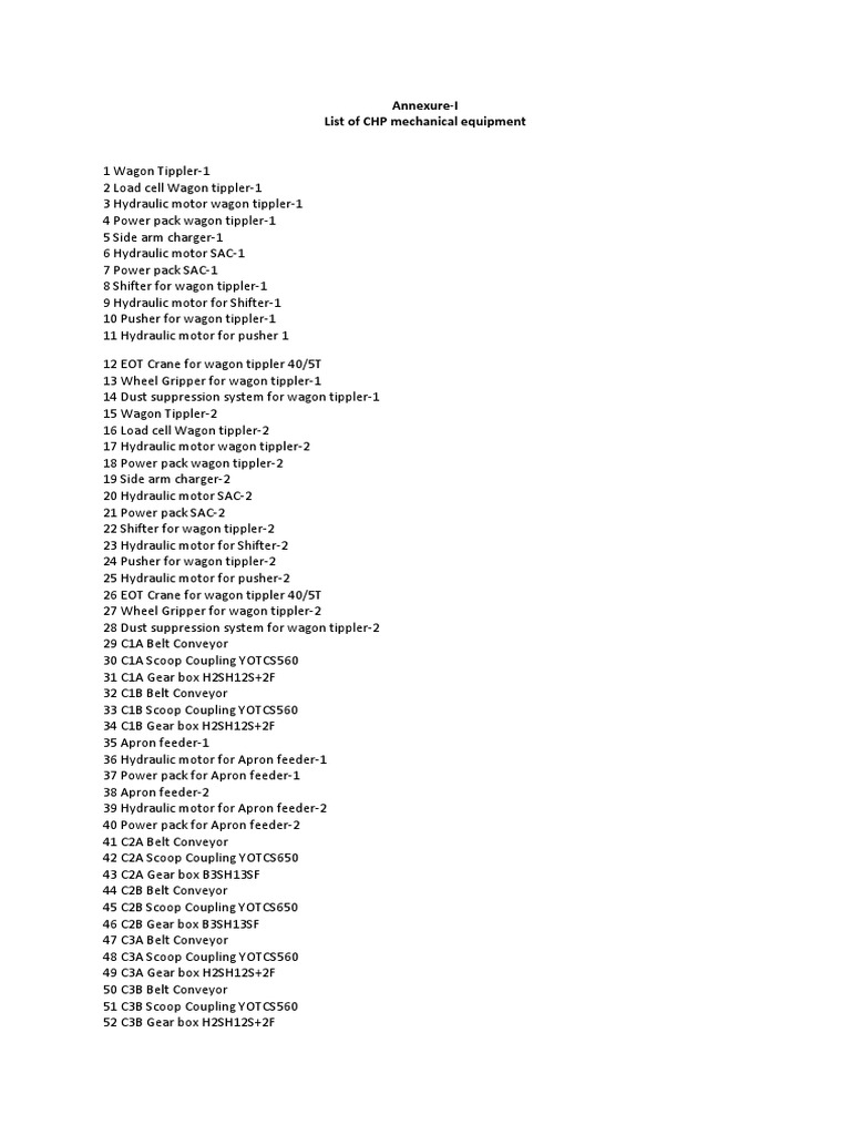 Adani-Godda CHP Equipment List | PDF | Manufactured Goods | Tools