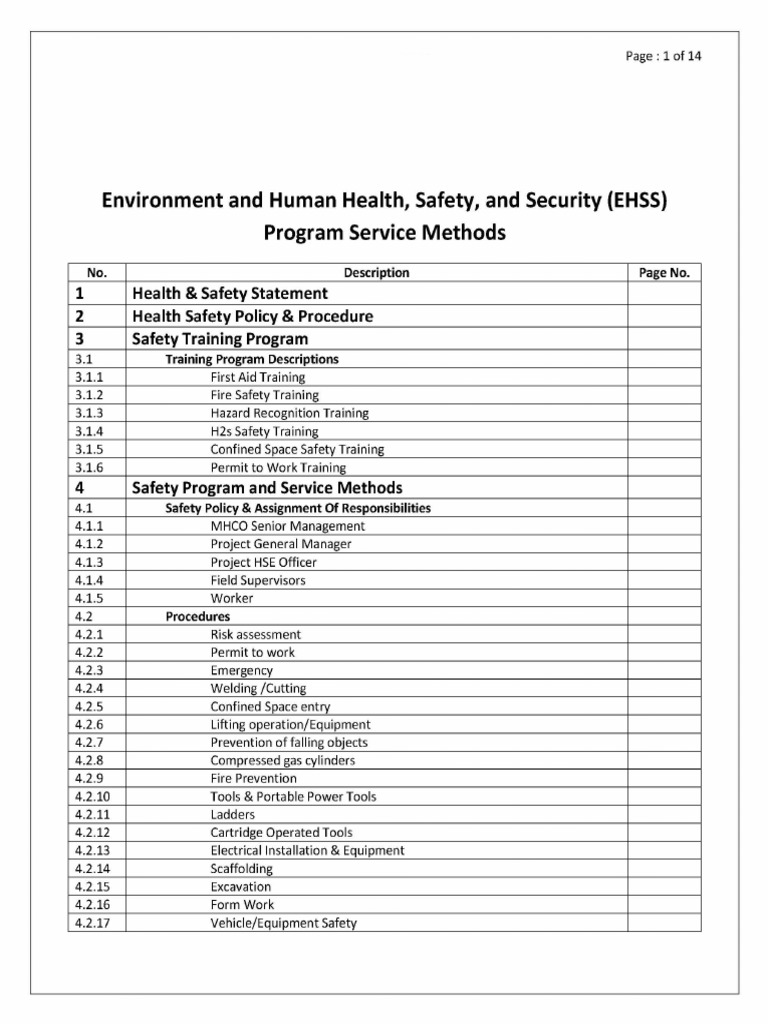 Ehss Program | PDF | Occupational Safety And Health | Fire Safety
