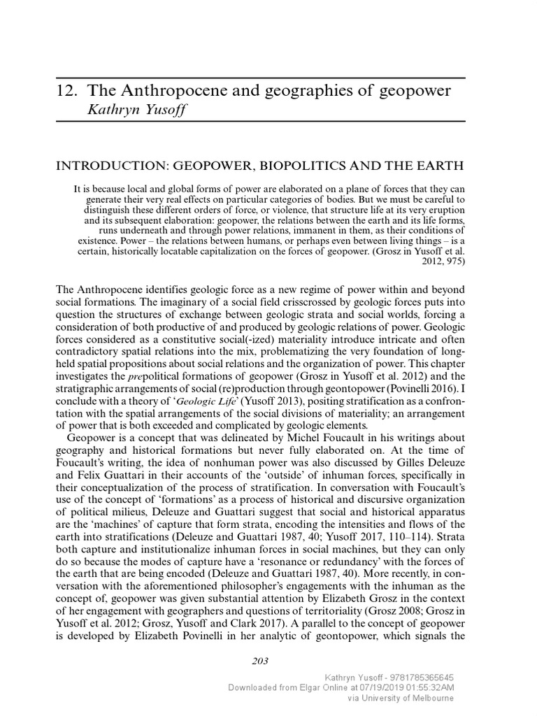 The Anthropocene and Geographies of Geopower | PDF | Slavery | Anthropocene