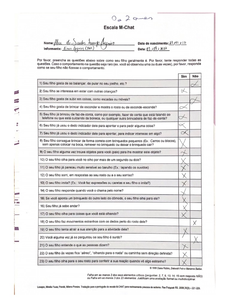 Escala M-Chat - 220809 - 222059 | PDF