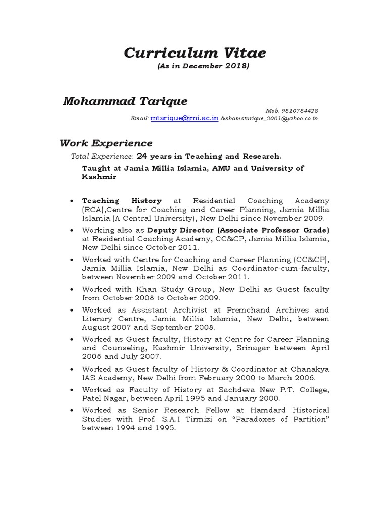 Curriculum Vitae: Mohammad Tarique | PDF