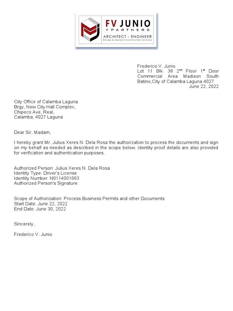 Authorization Letter For Business Permit and Documents | PDF