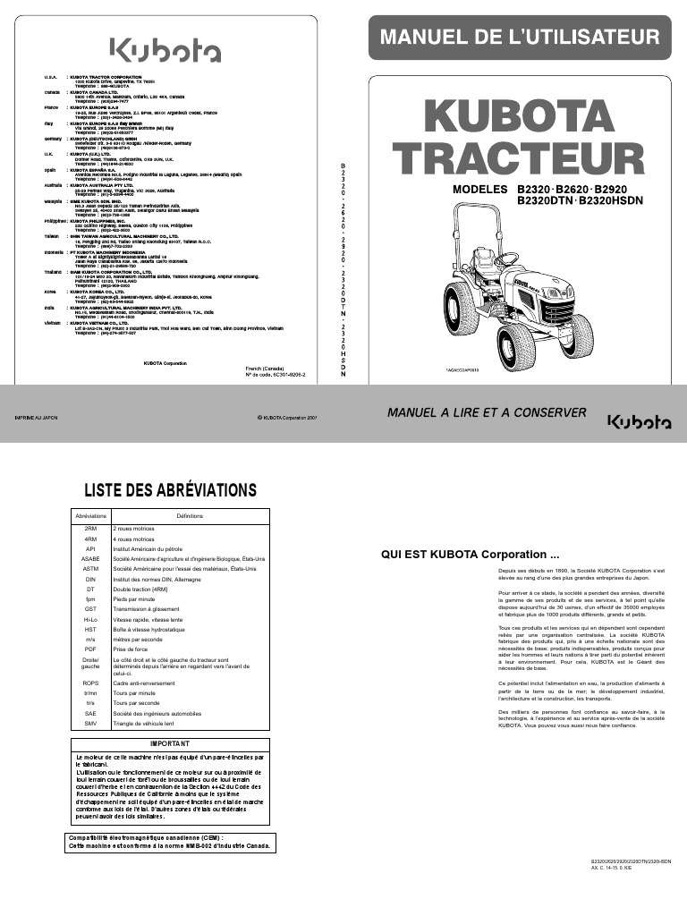 Manuel Kubota | PDF | Tracteur | Frein