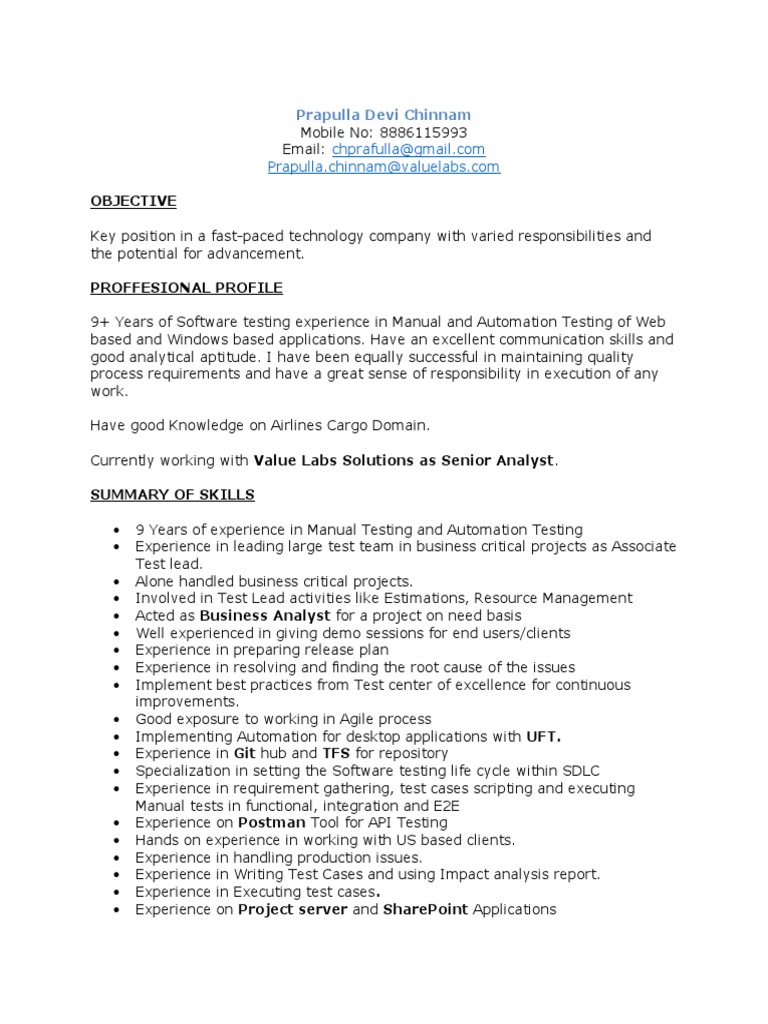 Senior Software Tester with 9+ Years Experience | PDF | Information ...