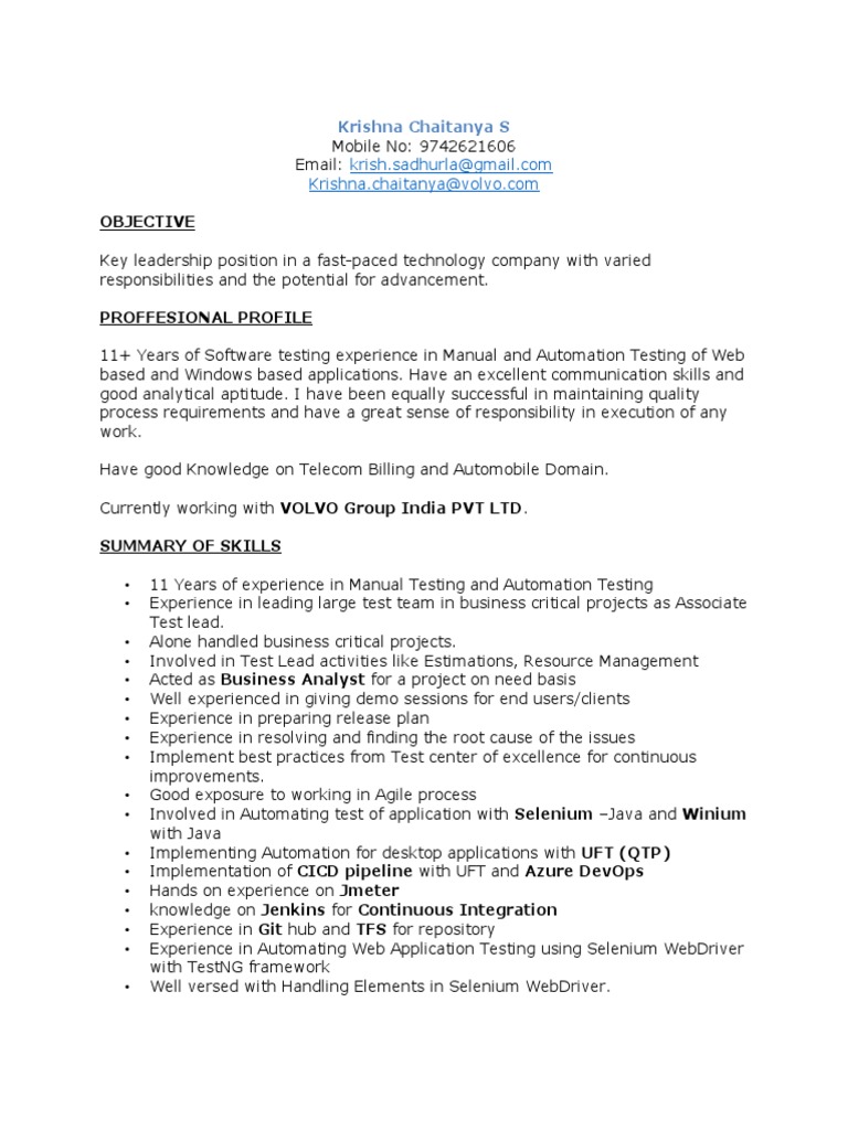 Objective: Krishna Chaitanya S | Download Free PDF | Selenium (Software ...