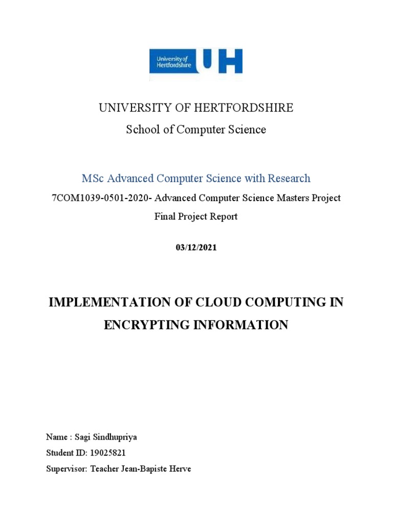 University of Hertfordshire School of Computer Science | PDF | Cloud ...