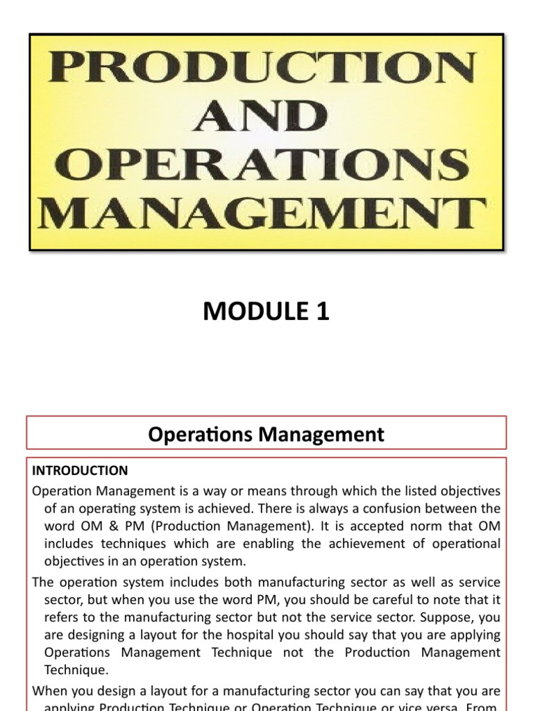 Operations Management Module 1 Pdf Automation Operations Management