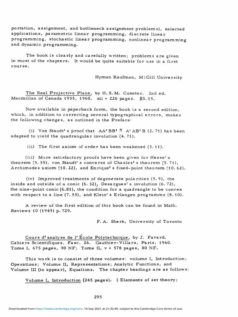 The Real Projective Plane By H S M Coxeter 2nd Ed Macmillan Of Canada 1955 1960 Xii 226