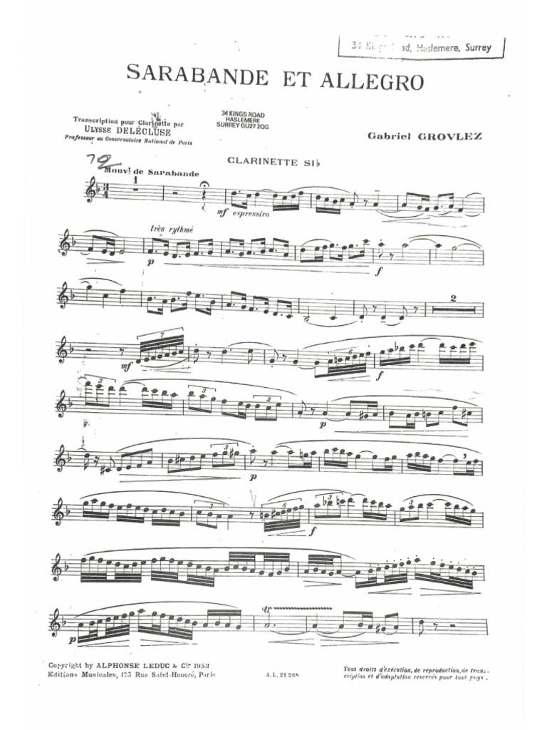 Sarabande Et Allegro | PDF