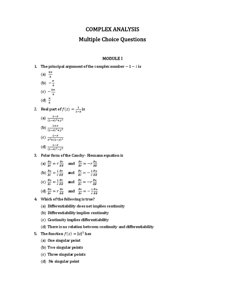 MCQ Complex Analysis | PDF | Complex Analysis | Power Series