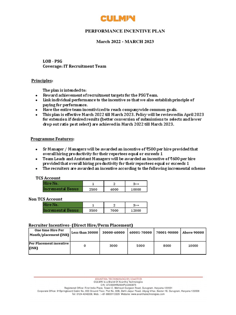 Incentive Plan 2022 - 2023 - Recruiters Updated | PDF | Incentive | Labor