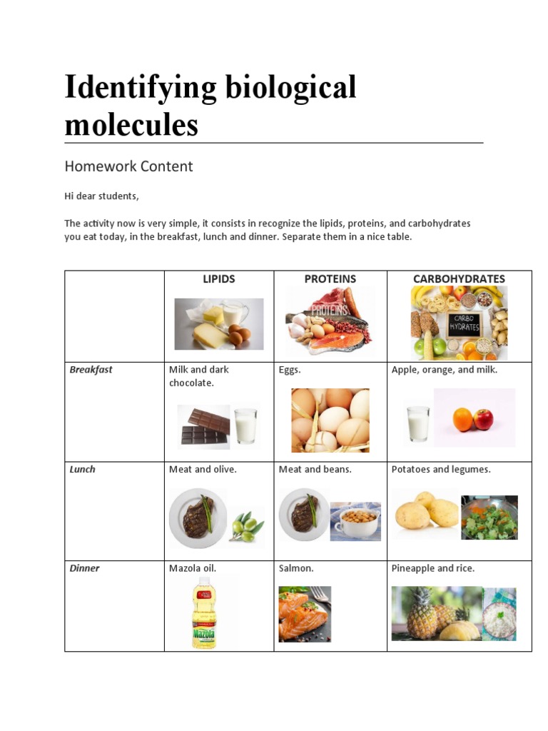 Identifying Biological Molecules - Jeisen Dávila G9F | PDF | Cooking ...